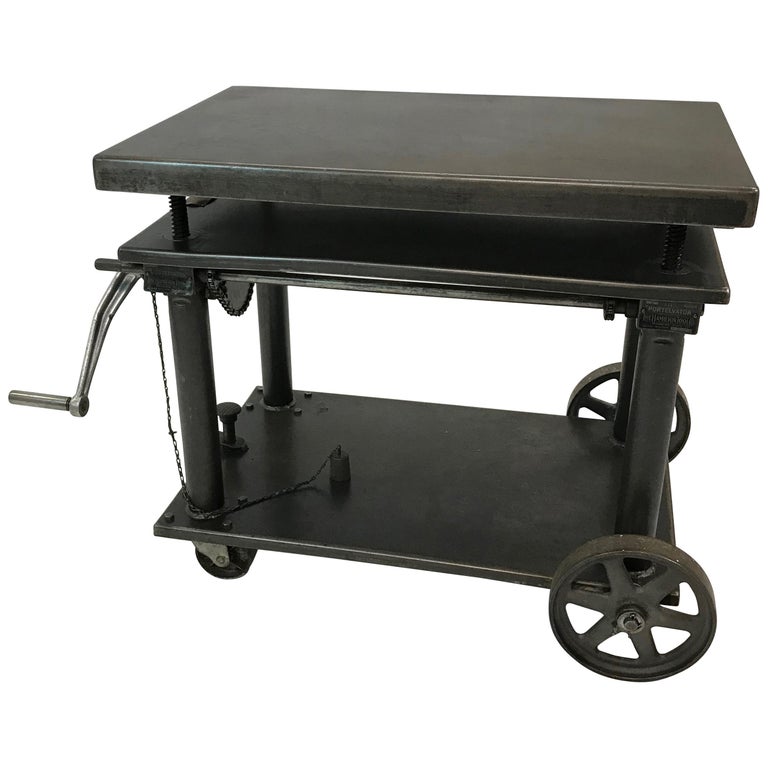 Industrial Cast Iron Steel Rolling Cart Factory Table at 1stDibs