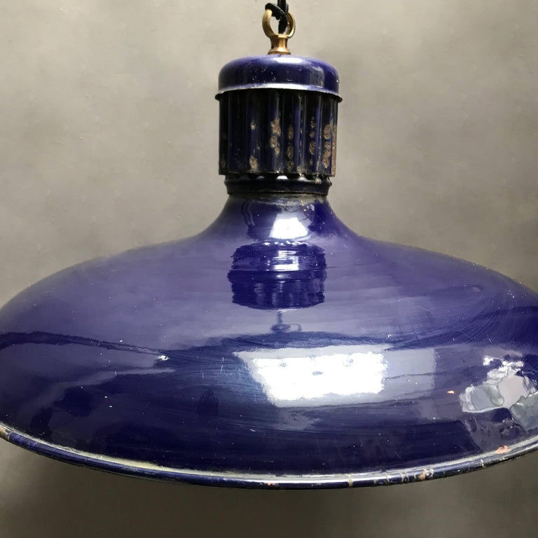Industrial Cobalt Blue Enamel Railroad Station Pendant Light at 1stDibs ...