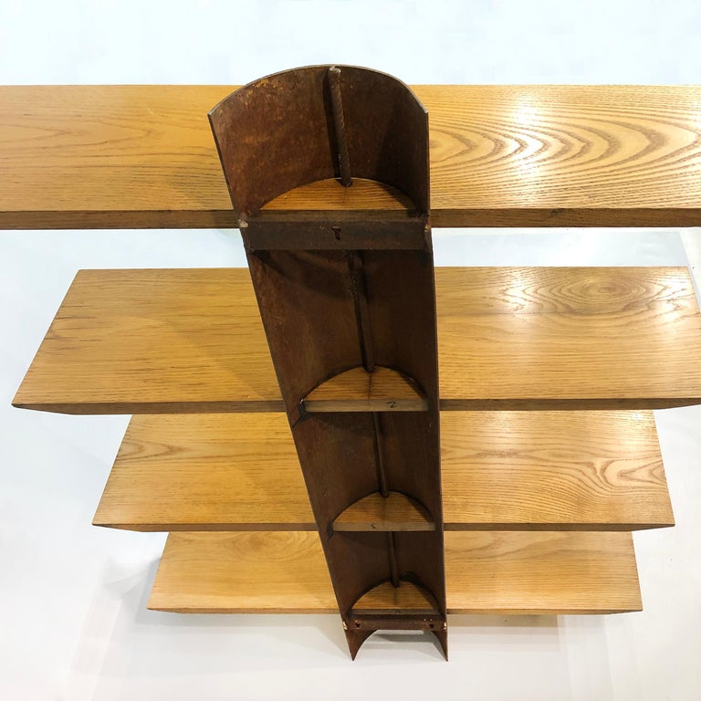Industrial Corrugated Iron Wall Shelving Unit 1960s Teak Midcentury ...