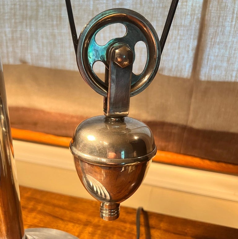 Industrial Counterweight Pulley Desk Lamp in Brass with Antiqued Silver ...