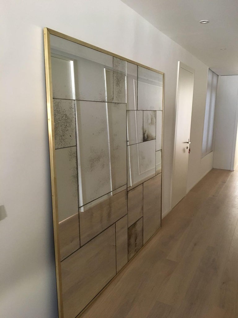 Industrial Custom Made Artisan Mirror Hand-Aged Authentic Brass Finish ...