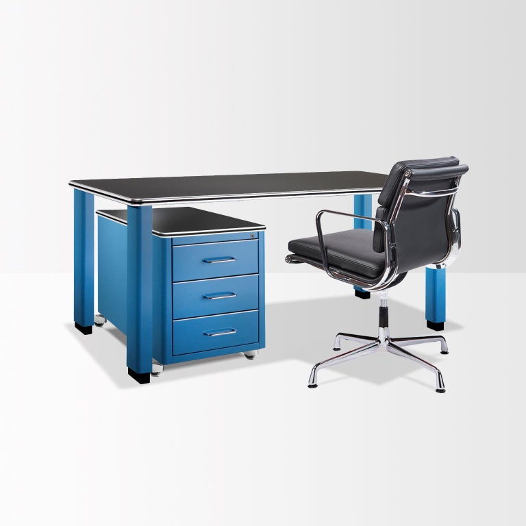 Industrial Design Metal Desk with Rolling Cart in Lacquered Metal ...