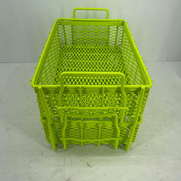 Industrial Era Metal Storage Bins, Powder Coated Bright Chartreuse For ...
