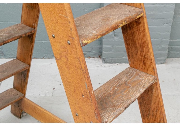 Industrial Era Wood Ladder with Tall Iron Pipe Handles For Sale at 1stDibs