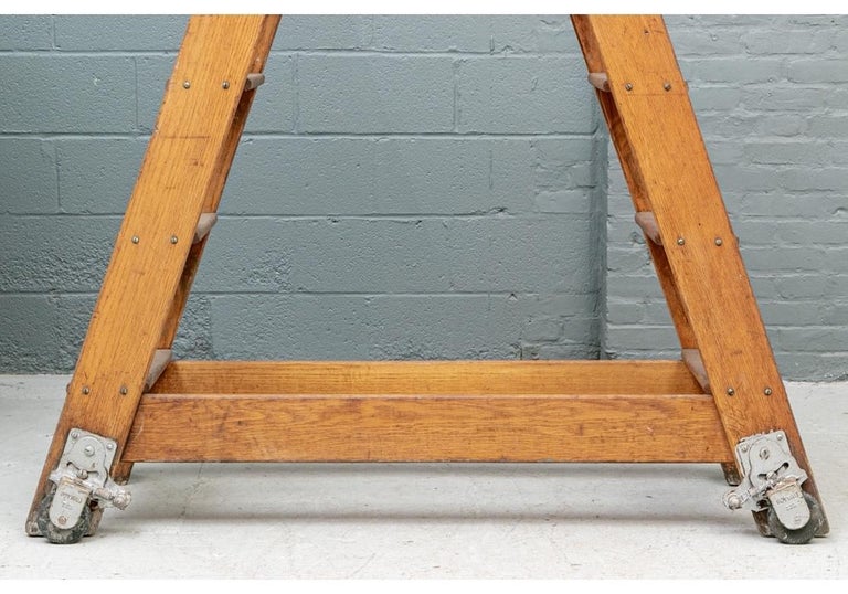 Industrial Era Wood Ladder with Tall Iron Pipe Handles For Sale at 1stDibs