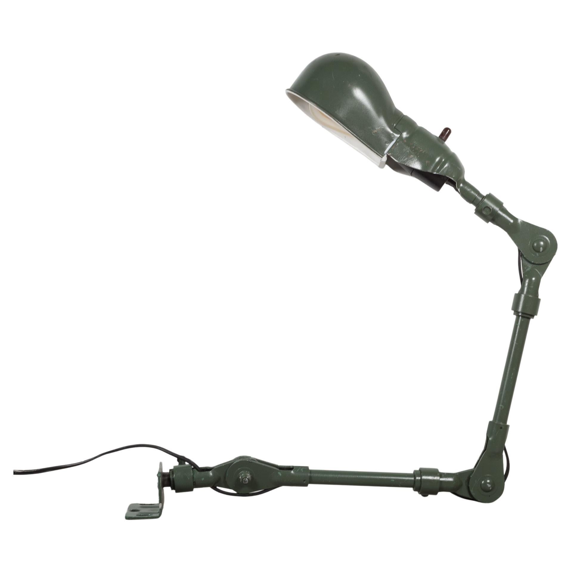 Old Industrial Task Light with a Steel Cage, Wood Handle and a Steel ...