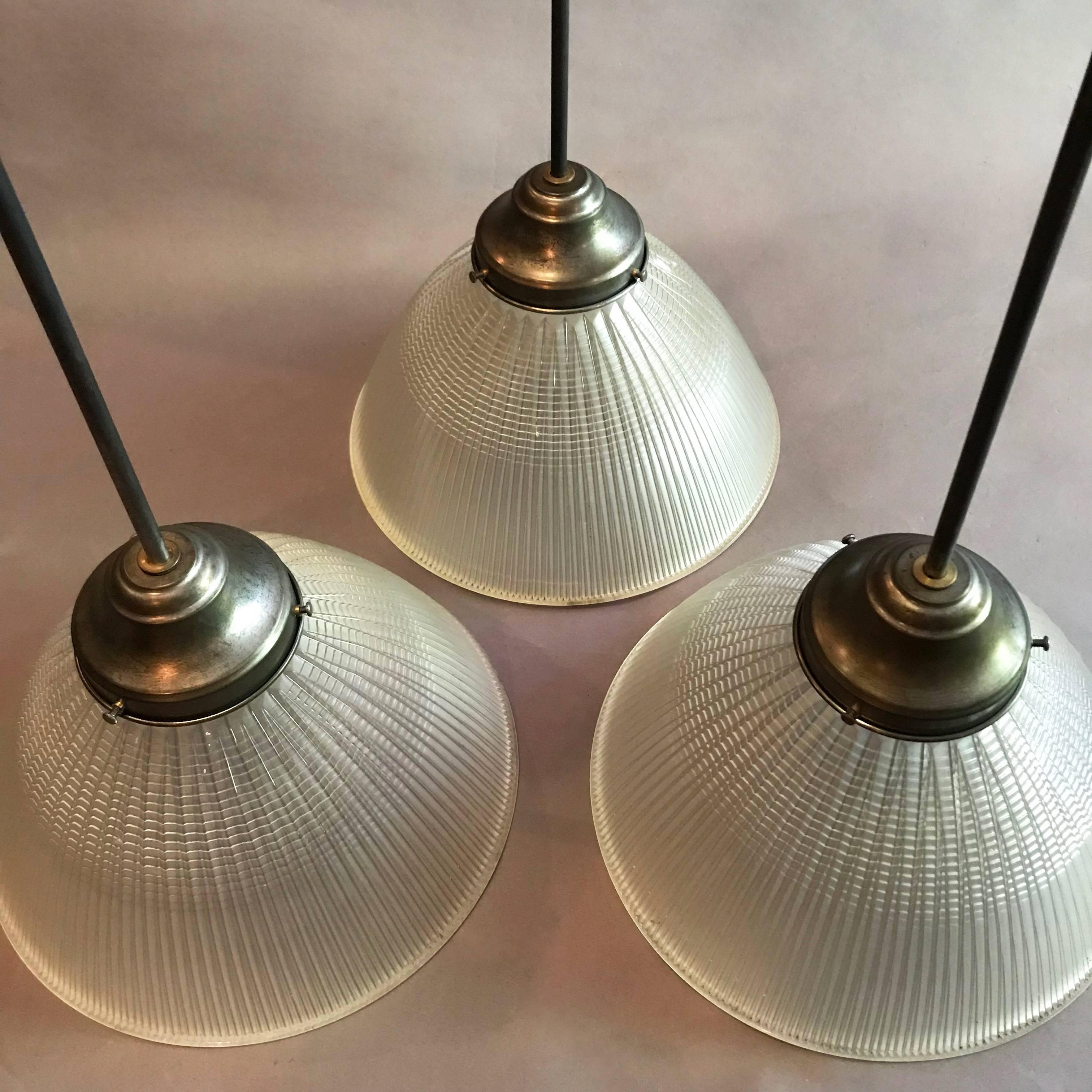 Industrial Factory Prismatic Holophane Glass Dome Pendant Lights at ...