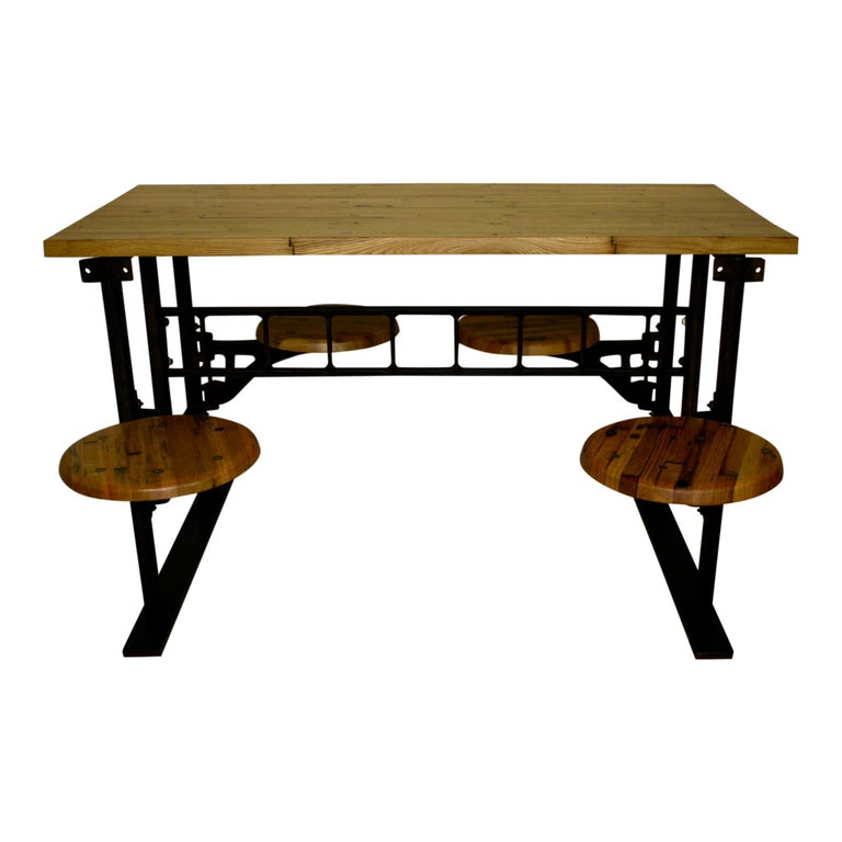 Industrial Factory Table with Four Swinging Seats at 1stDibs