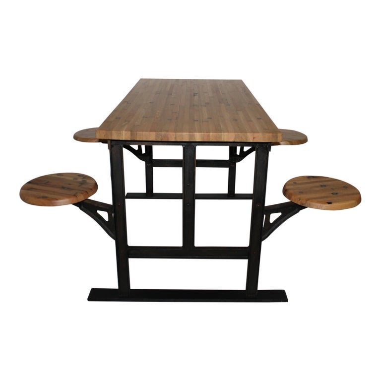 Industrial Factory Table with Four Swinging Seats at 1stDibs