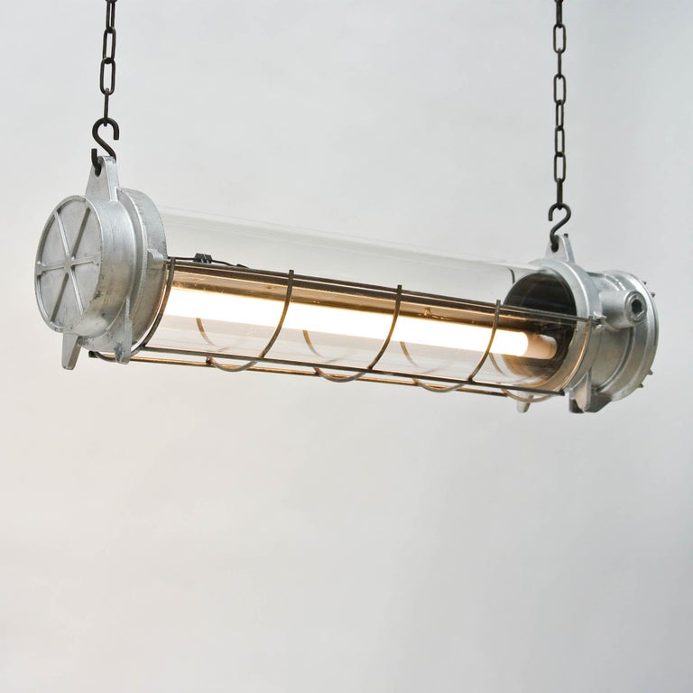 Industrial Fluorescent Light in Cast Aluminium with a Fence, circa 1970 ...