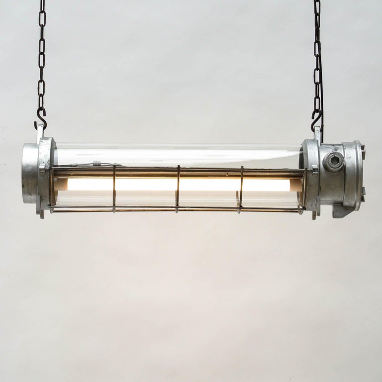 Industrial Fluorescent Light in Cast Aluminium with a Fence, circa 1970 ...