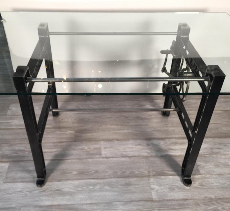 Industrial Gear Table with Glass Top For Sale at 1stDibs
