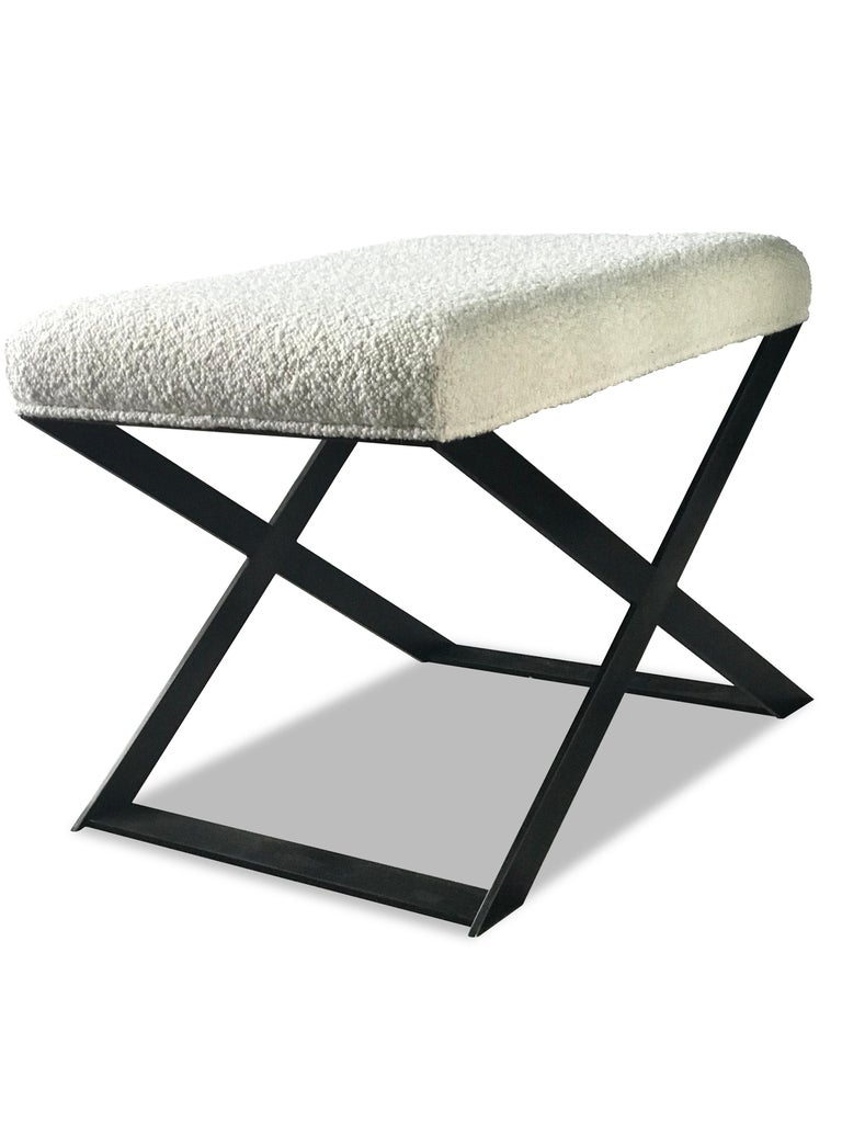 Industrial Glamour X-Leg Stool Blackened Steel and Yellow Boucle For ...