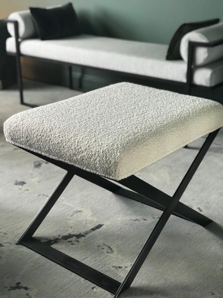 Industrial Glamour X-Leg Stool Blackened Steel and Yellow Boucle For ...
