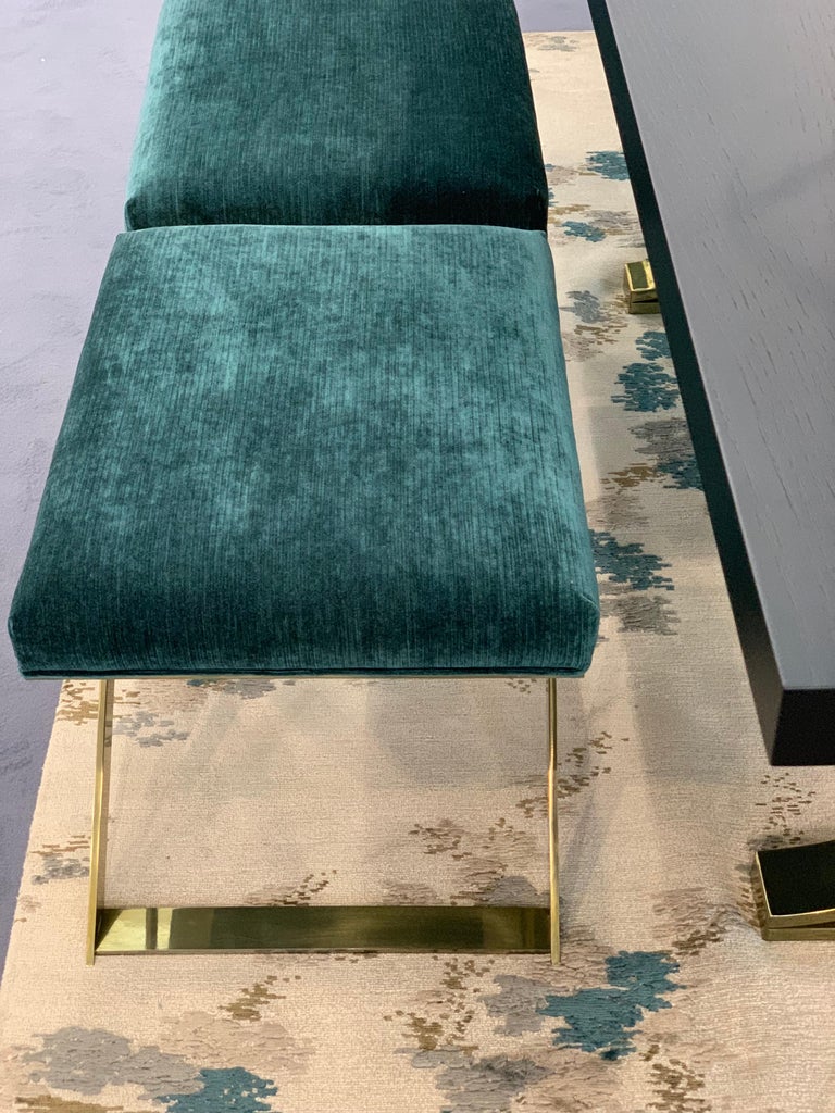 Industrial Glamour X-Leg Stool in Polished Brass plated and Teal Ribbed ...