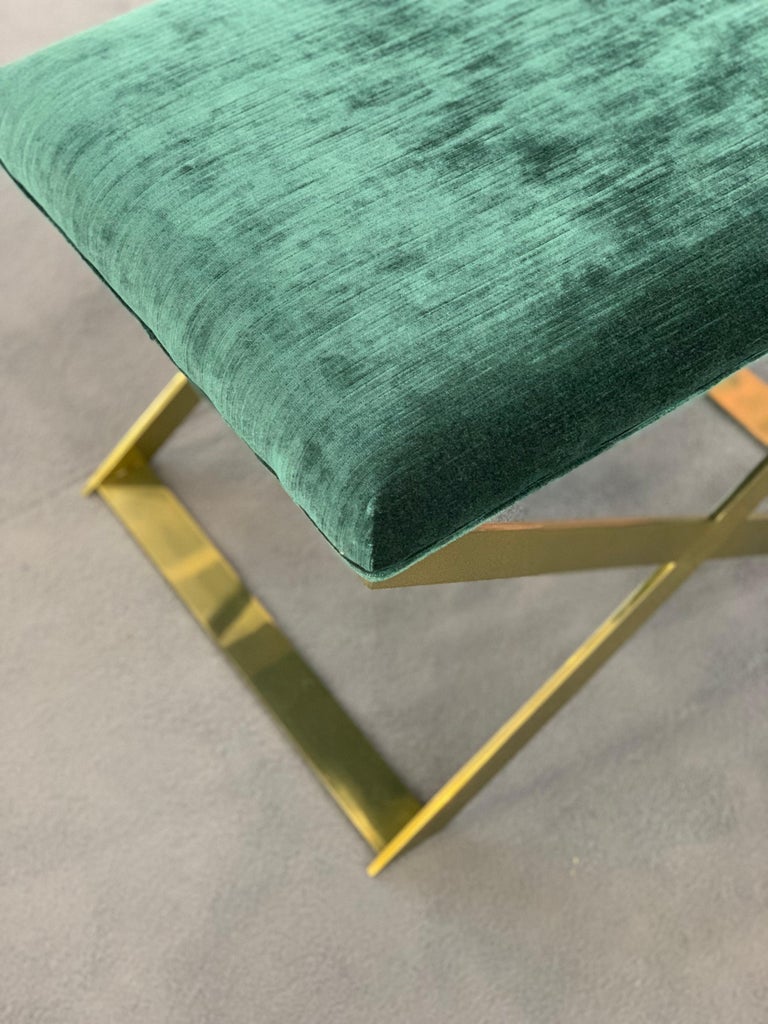 Industrial Glamour X-Leg Stool in Polished Brass plated and Teal Ribbed ...