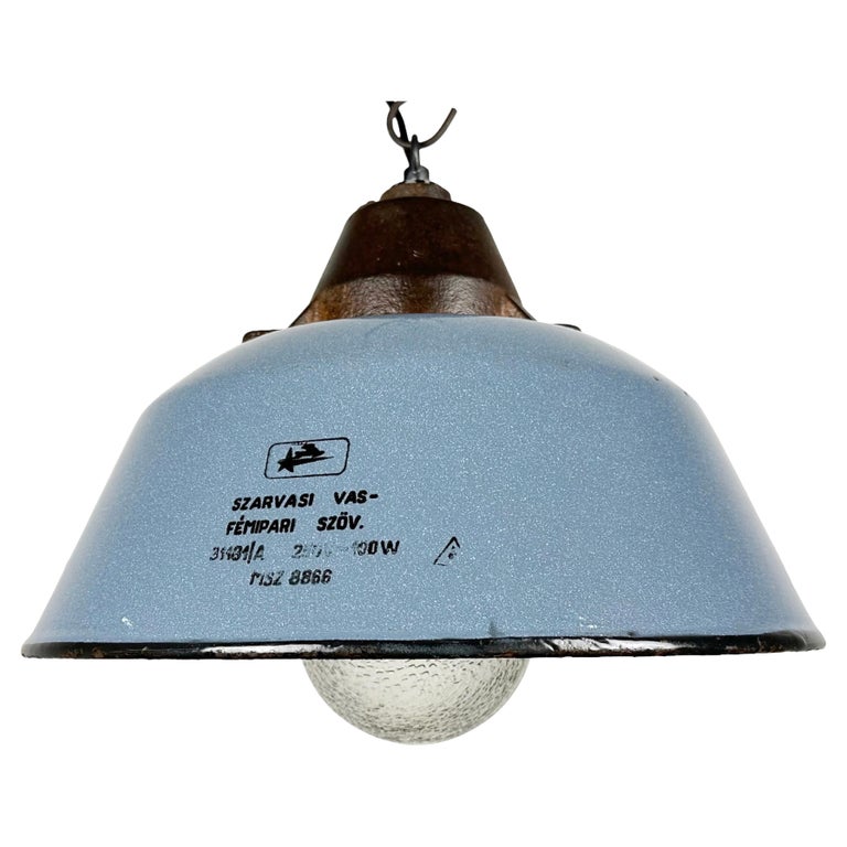 Industrial Grey Enamel and Cast Iron Pendant Light with Glass Cover ...