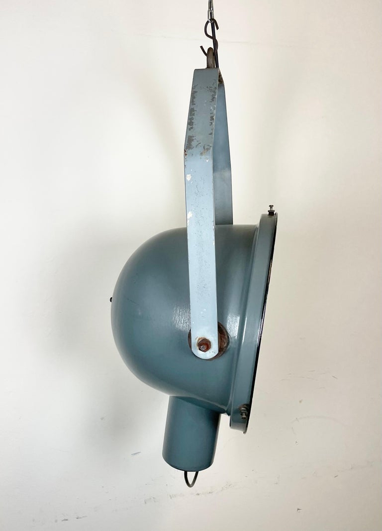 Industrial Grey Enamel Factory Spotlight with Glass Cover, 1950s For ...