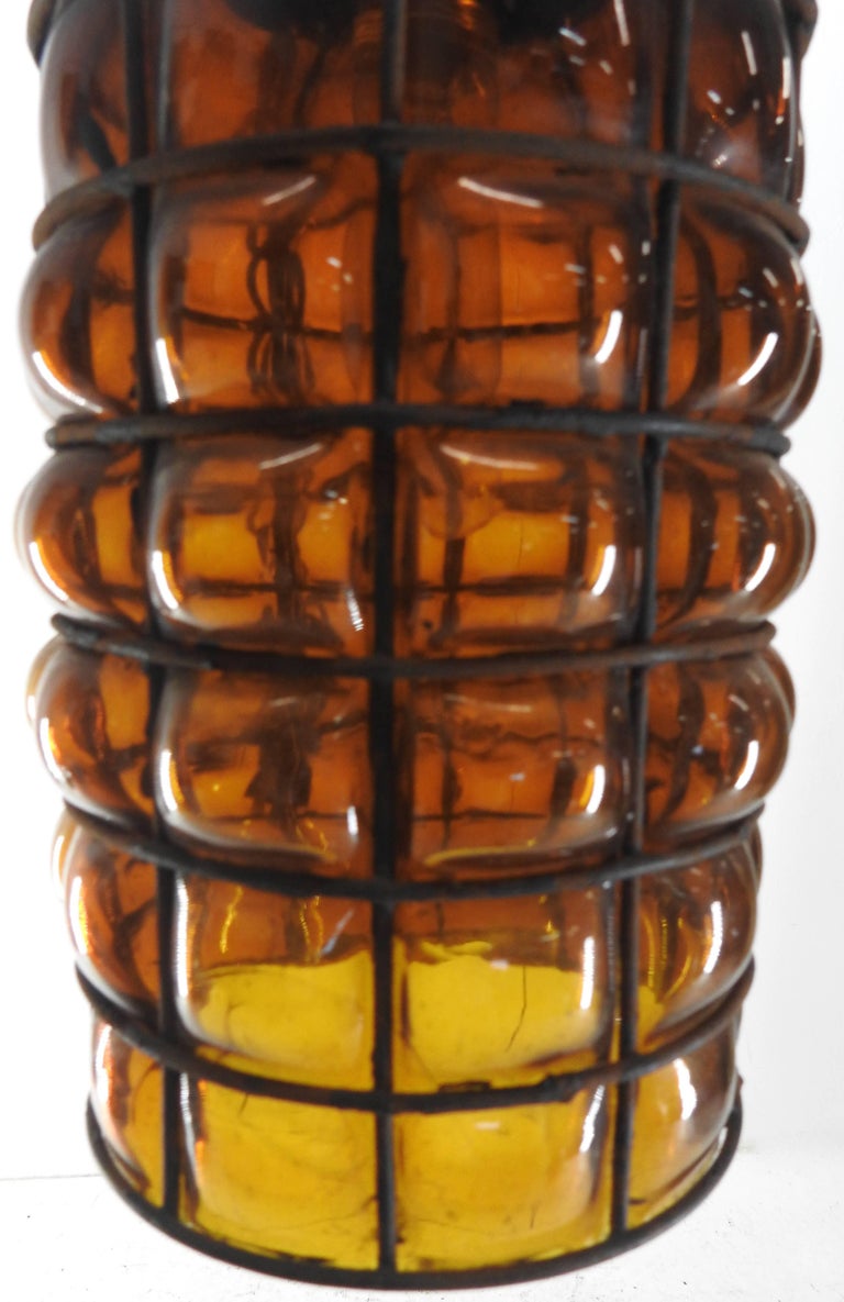 Industrial Hanging Amber Bubble Glass Pendant For Sale at 1stDibs