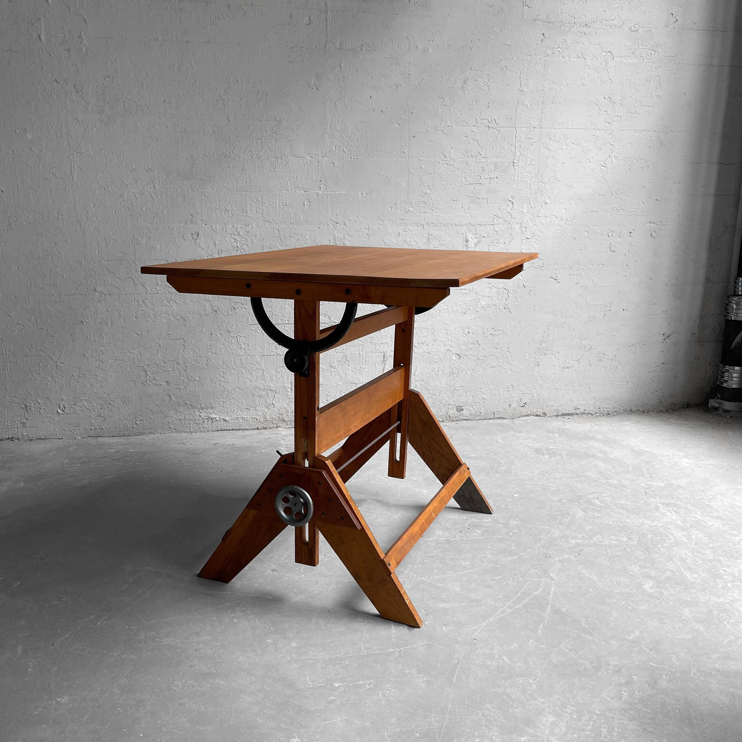 Industrial Height Adjustable Maple Drafting Table at 1stDibs