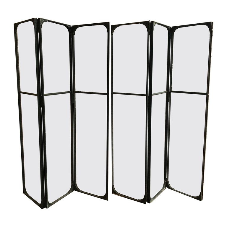 Industrial Iron and Glass Folding Screen at 1stDibs