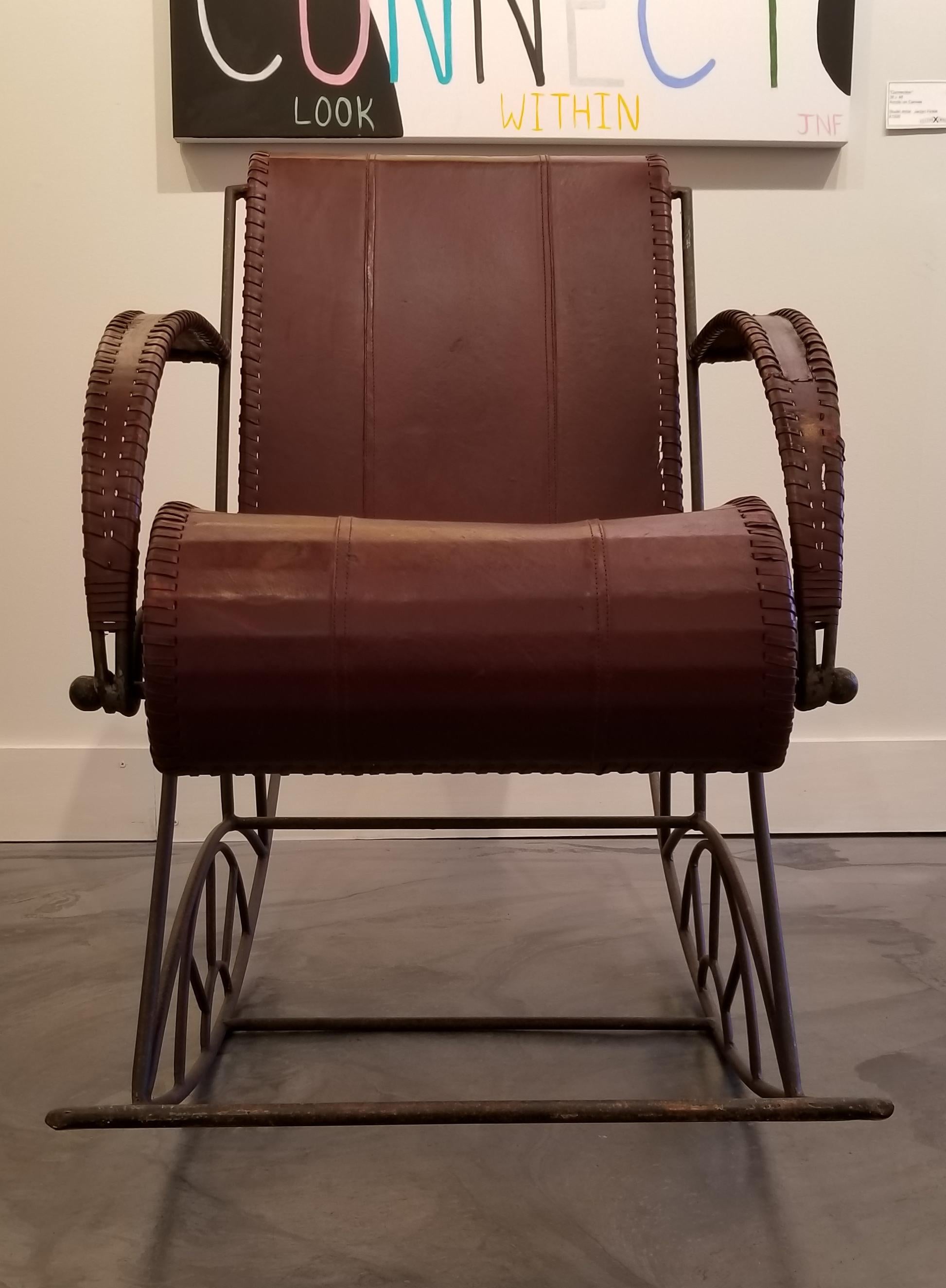 Industrial Iron and Leather Rocker For Sale at 1stDibs