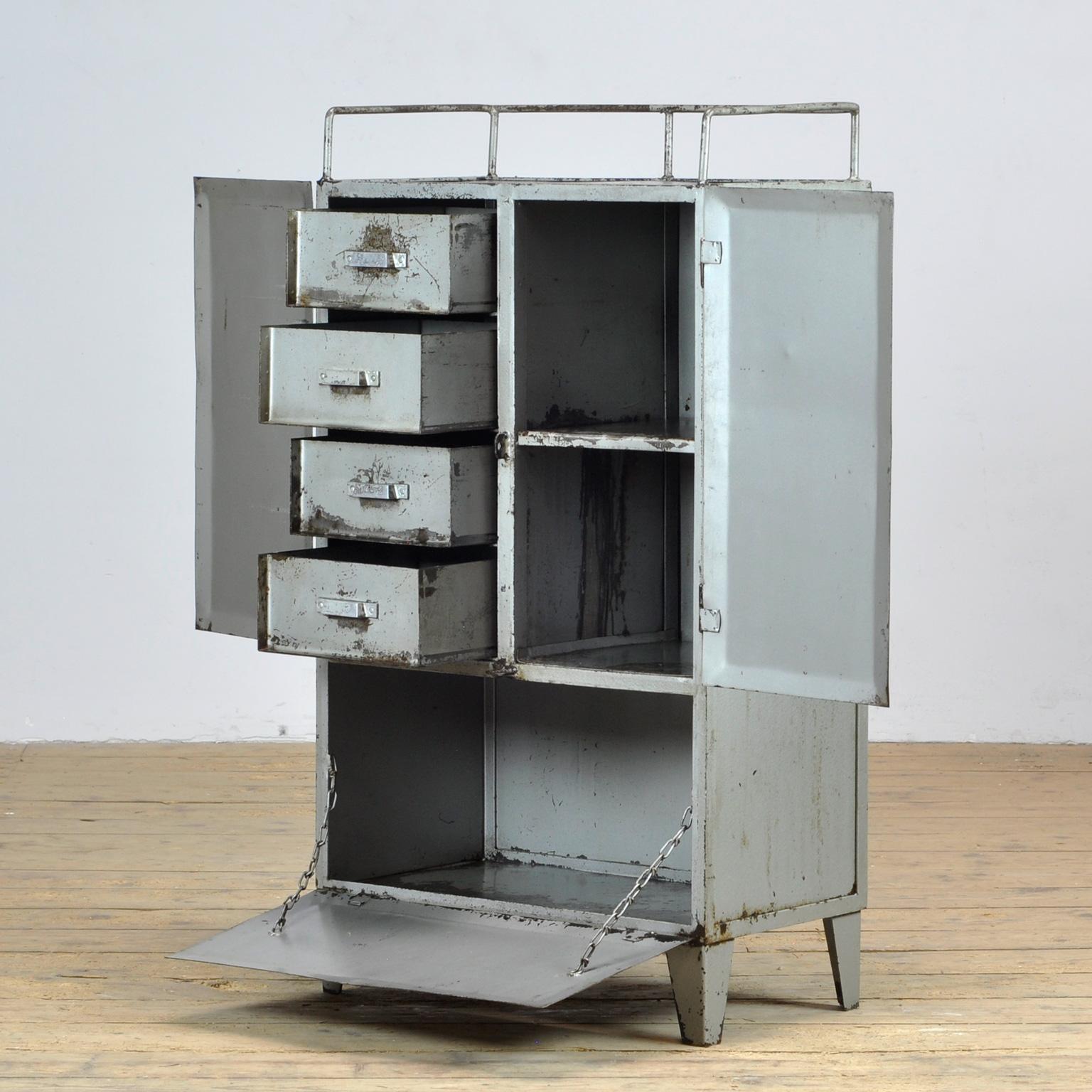 Industrial Iron Cabinet With 4 Drawers For Sale at 1stDibs
