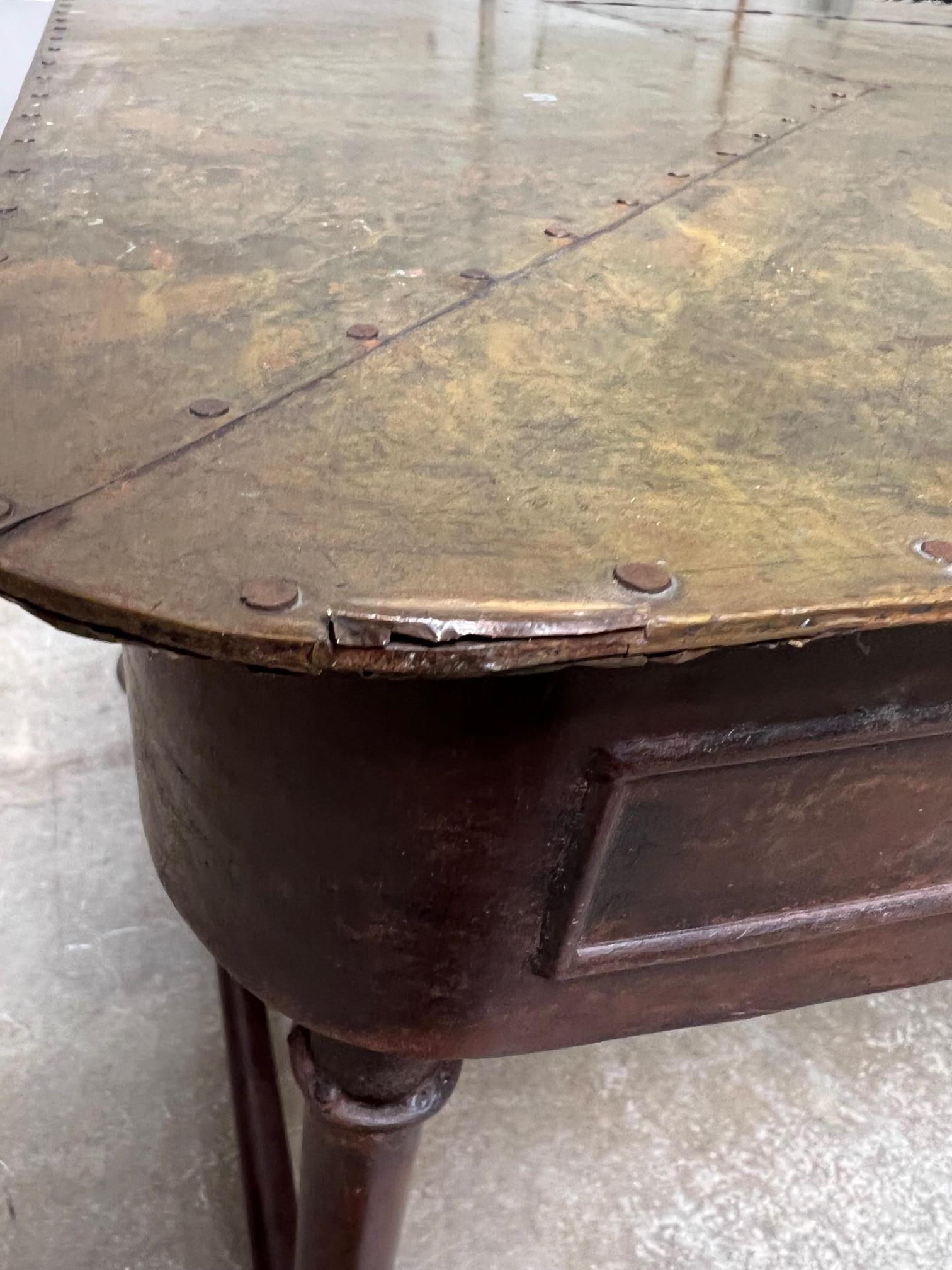 Industrial Iron Desk Work Table with a Brass Top at 1stDibs