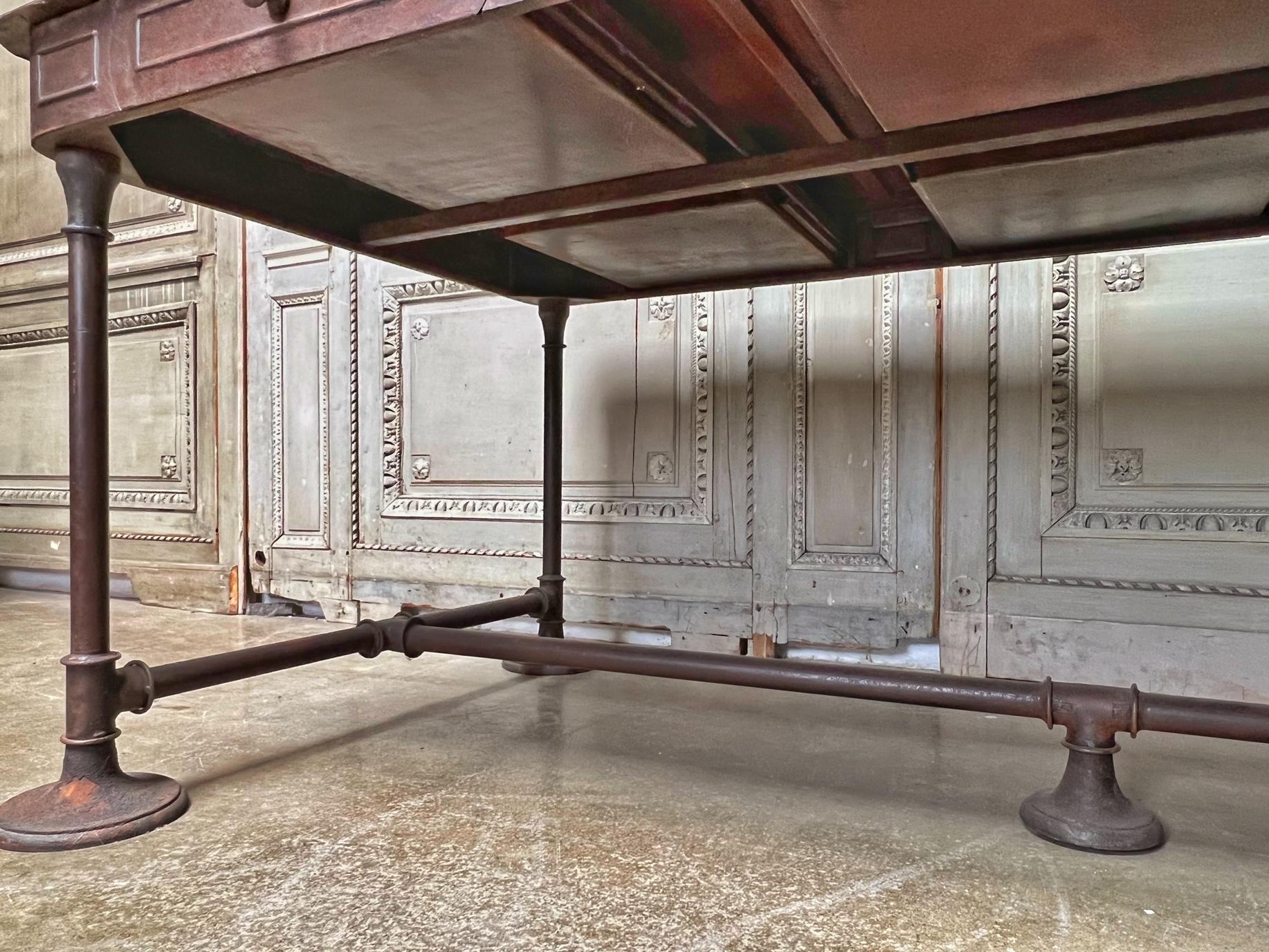 Industrial Iron Desk Work Table with a Brass Top at 1stDibs