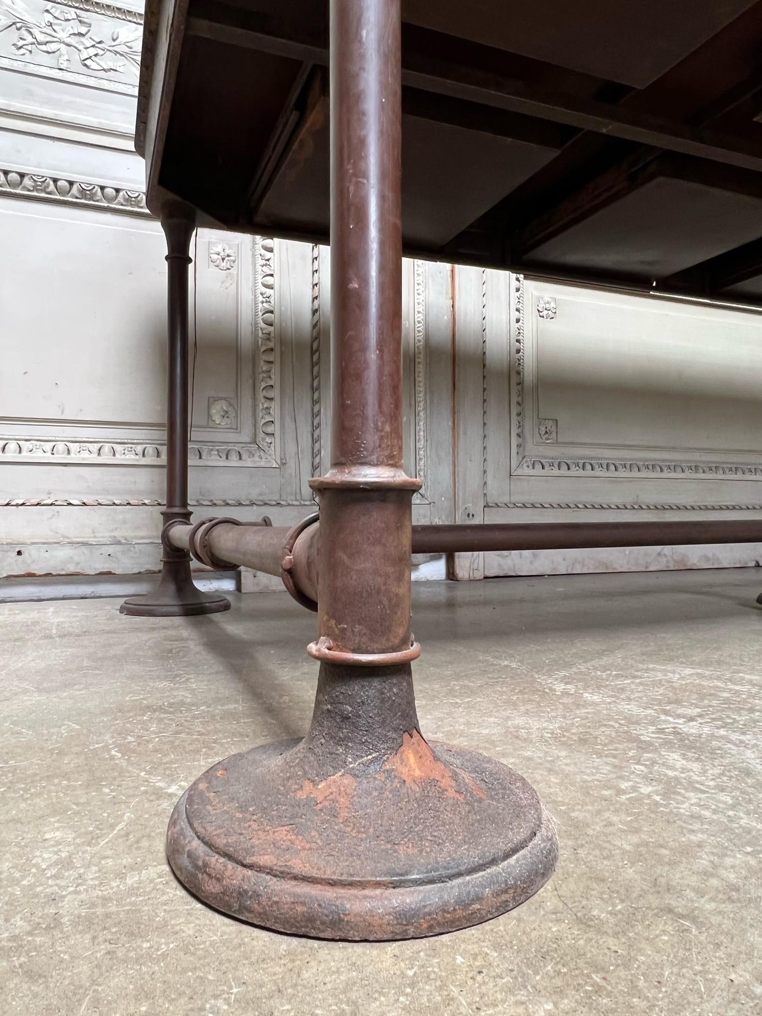 Industrial Iron Desk Work Table with a Brass Top at 1stDibs