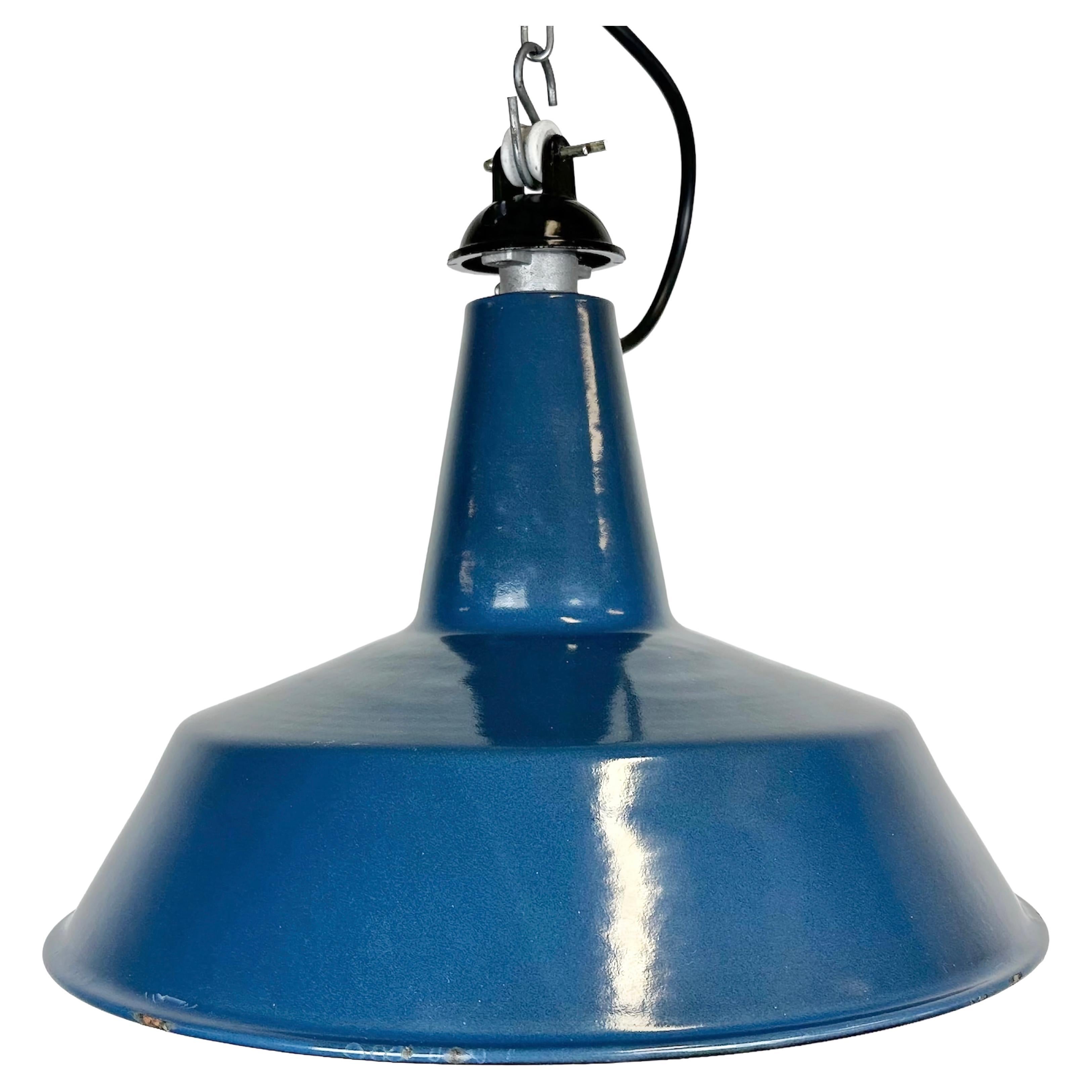 Industrial Blue Enamel Factory Pendant Lamp, 1960s For Sale at 1stDibs