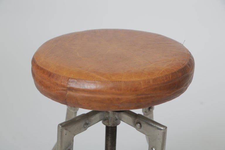 Industrial Leather and Steel Adjustable Stools at 1stDibs
