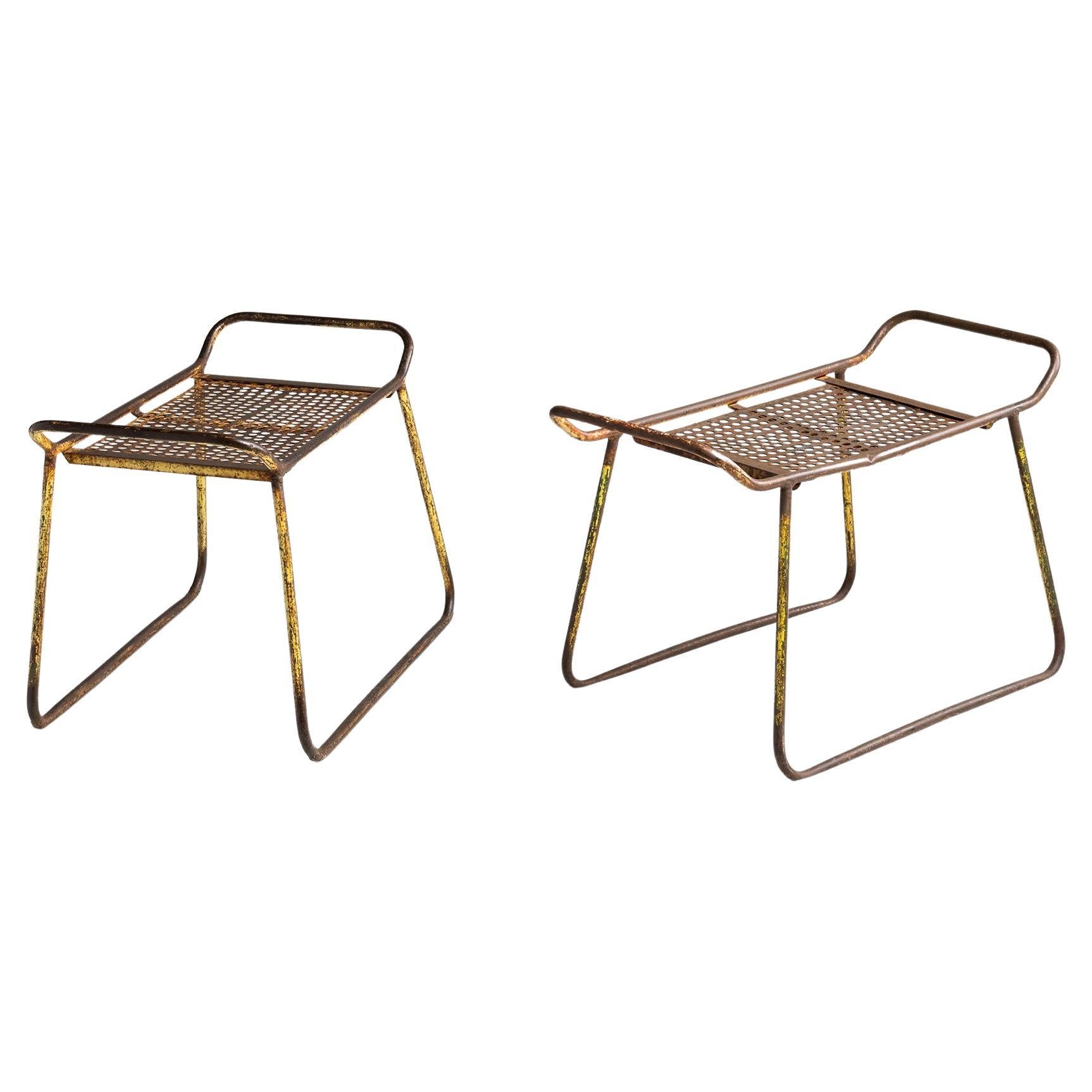 Industrial Wood / Iron Painters Stool at 1stDibs