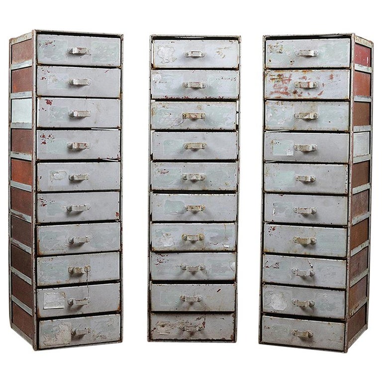 Industrial Metal 10-Drawer Chest Storage Unit, 20th Century For Sale at ...
