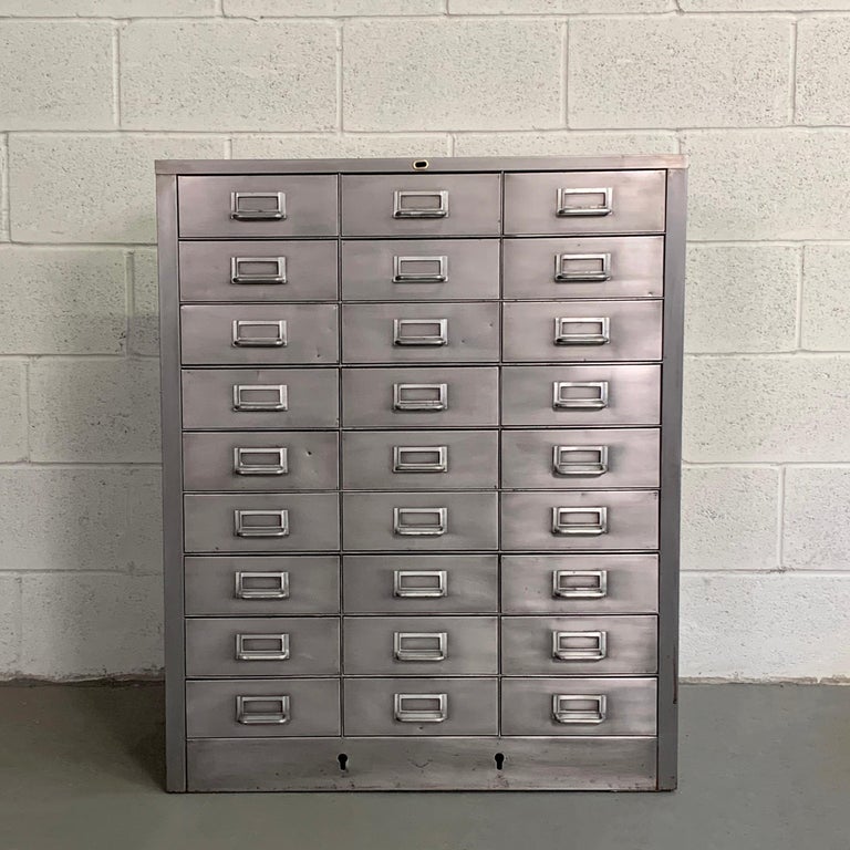 Industrial Midcentury Brushed Steel Office Document Cabinet at 1stDibs