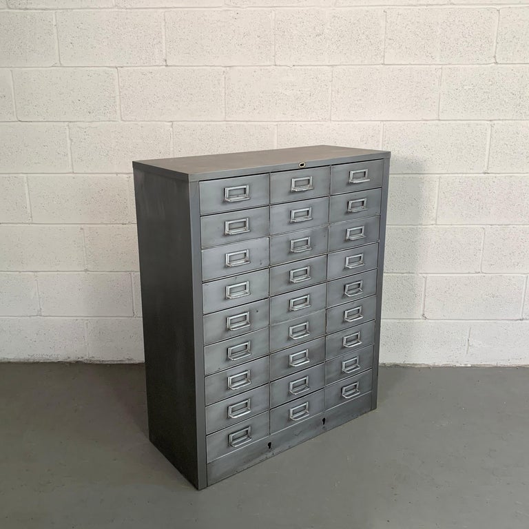 Industrial Midcentury Brushed Steel Office Document Cabinet at 1stDibs