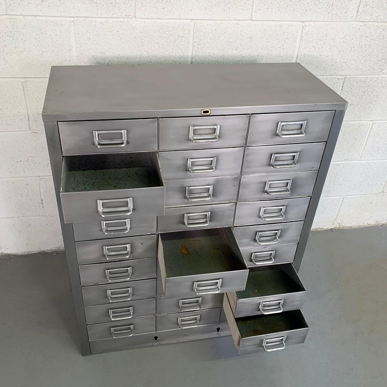 Industrial Midcentury Brushed Steel Office Document Cabinet at 1stDibs