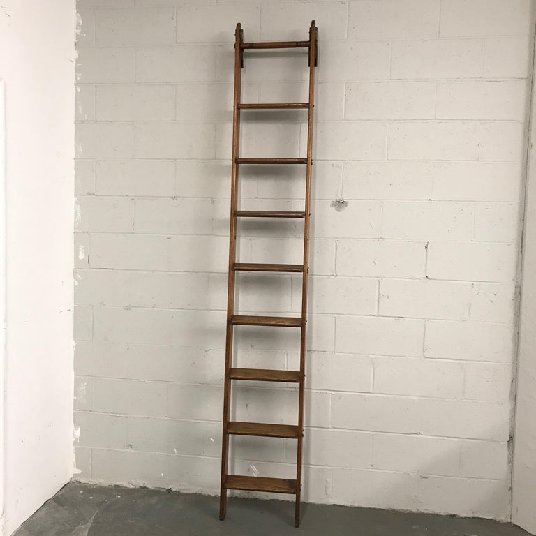 Industrial Oak Library Ladder by Putnam at 1stDibs