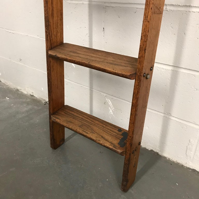 Industrial Oak Library Ladder by Putnam at 1stDibs