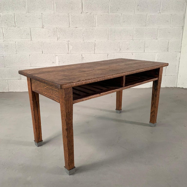 Industrial Quarter Sawn Oak School Library Table Desk at 1stDibs