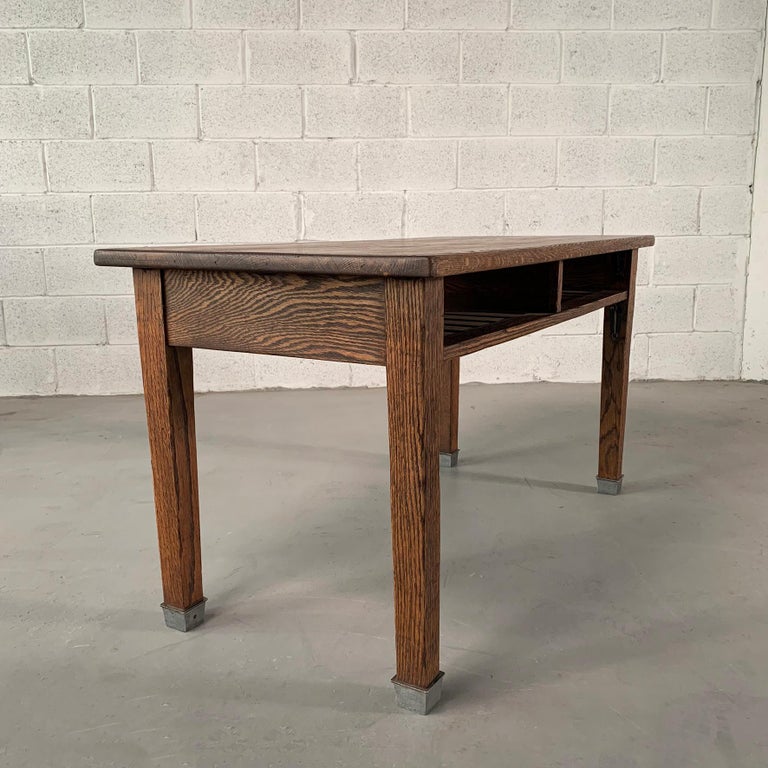 Industrial Quarter Sawn Oak School Library Table Desk at 1stDibs