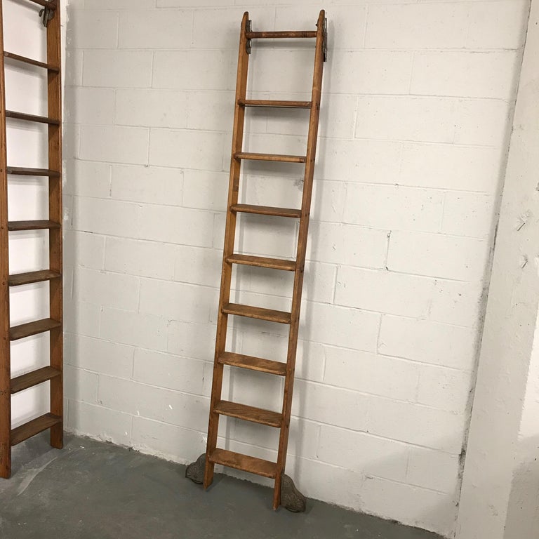 Industrial Rolling Oak Library Ladder by Putnam at 1stDibs | industrial ...