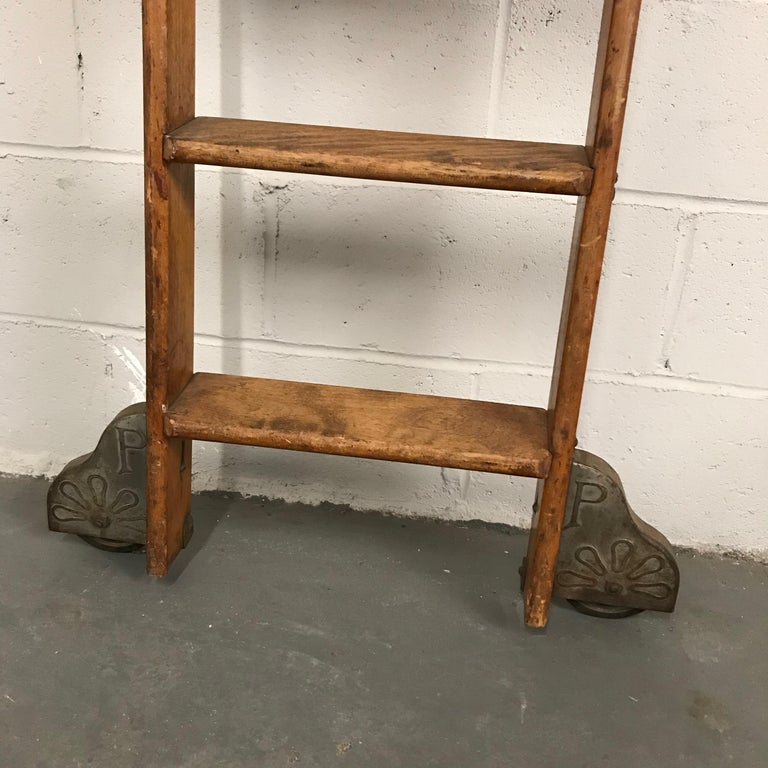 Industrial Rolling Oak Library Ladder by Putnam at 1stDibs | industrial ...