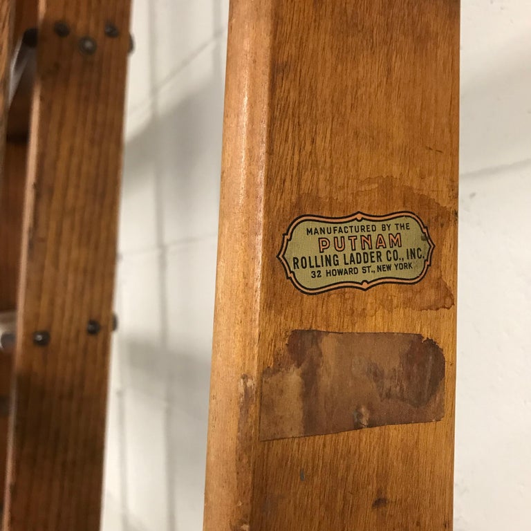 Industrial Rolling Oak Library Ladder by Putnam at 1stDibs | industrial ...