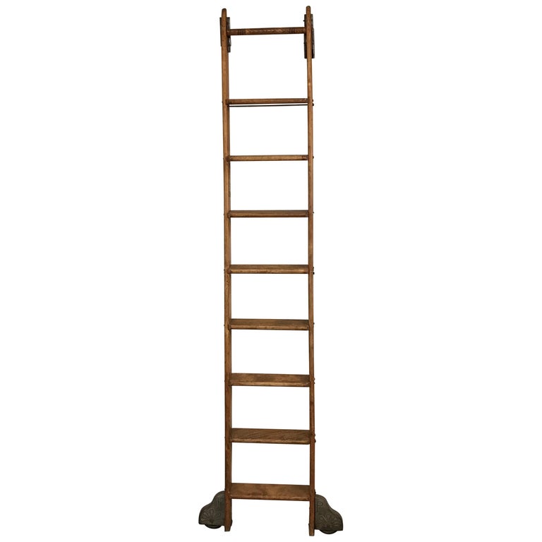 Industrial Rolling Oak Library Ladder by Putnam at 1stDibs | industrial ...