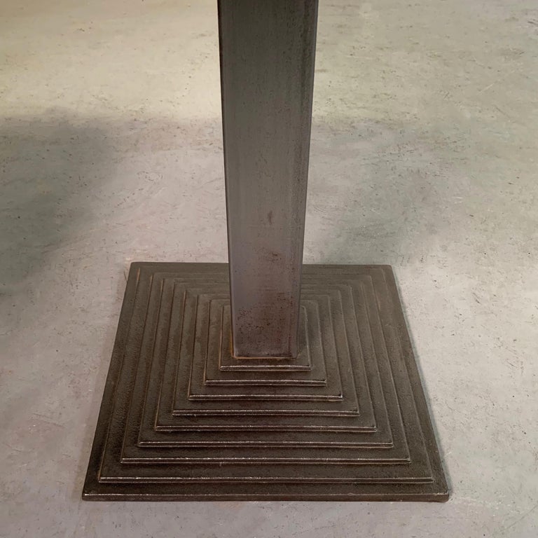 Industrial Round Oak Folding Dining Table with Cast Iron Pedestal Base ...