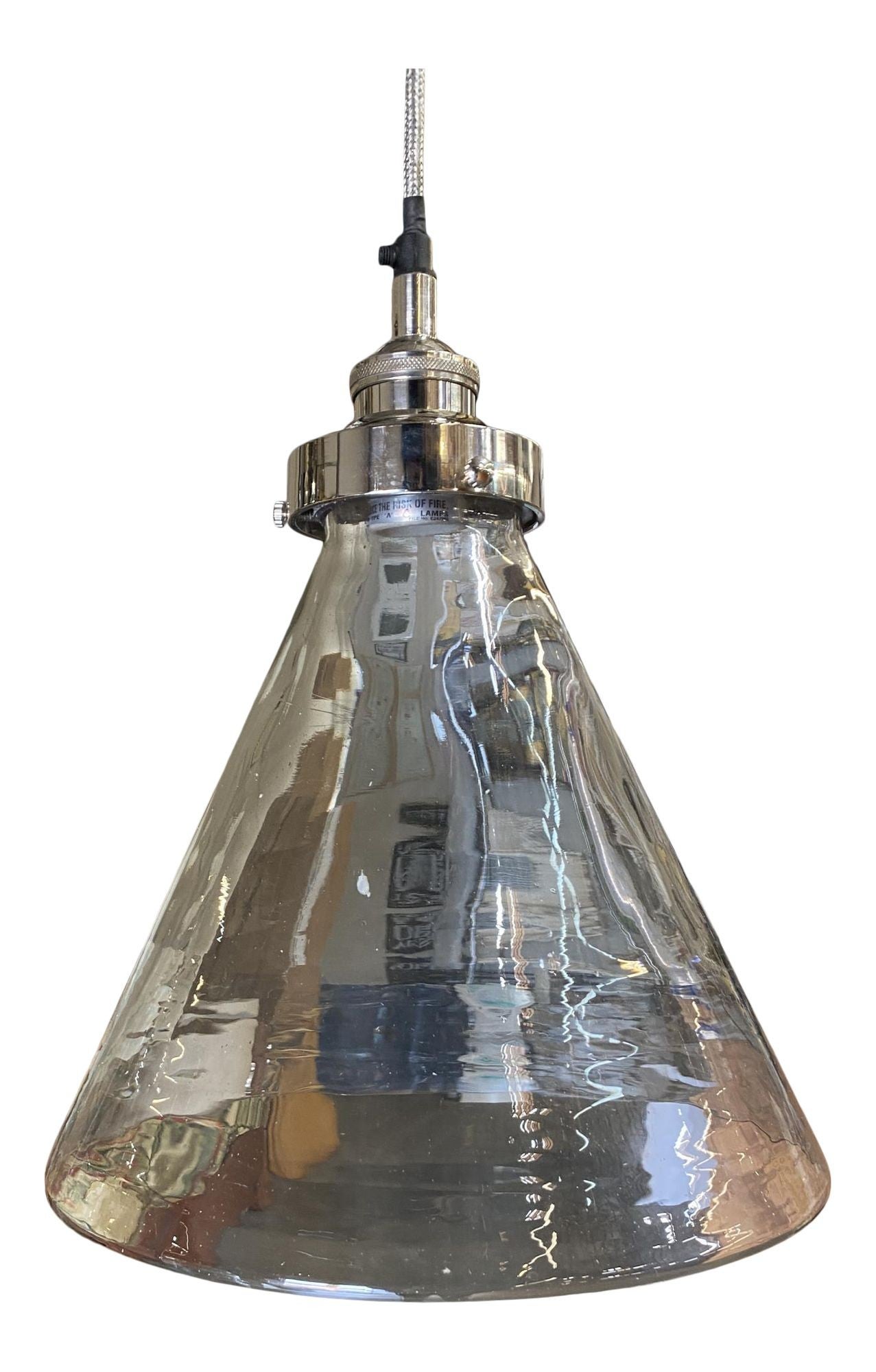 Industrial Silver Brushed Clear Glass Ceiling Pendant Light For Sale at ...