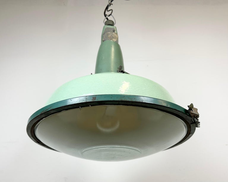 Industrial Soviet Green Enamel Pendant Light with Glass Cover, 1960s ...