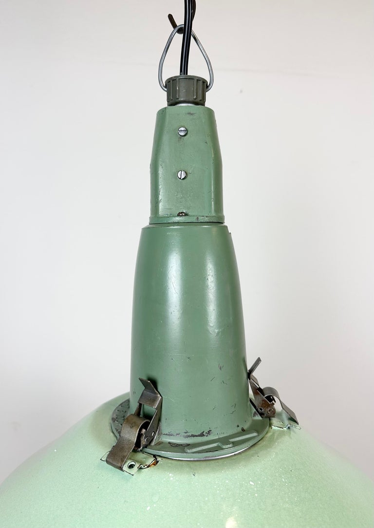Industrial Soviet Green Enamel Pendant Light with Glass Cover, 1960s ...