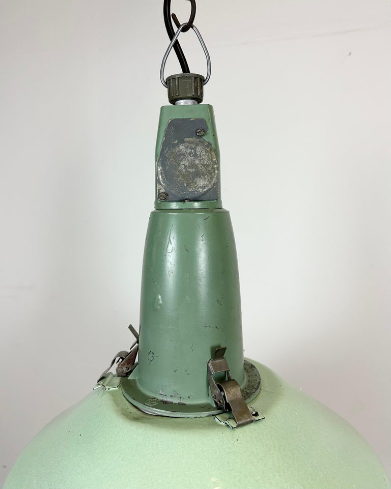 Industrial Soviet Green Enamel Pendant Light with Glass Cover, 1960s ...